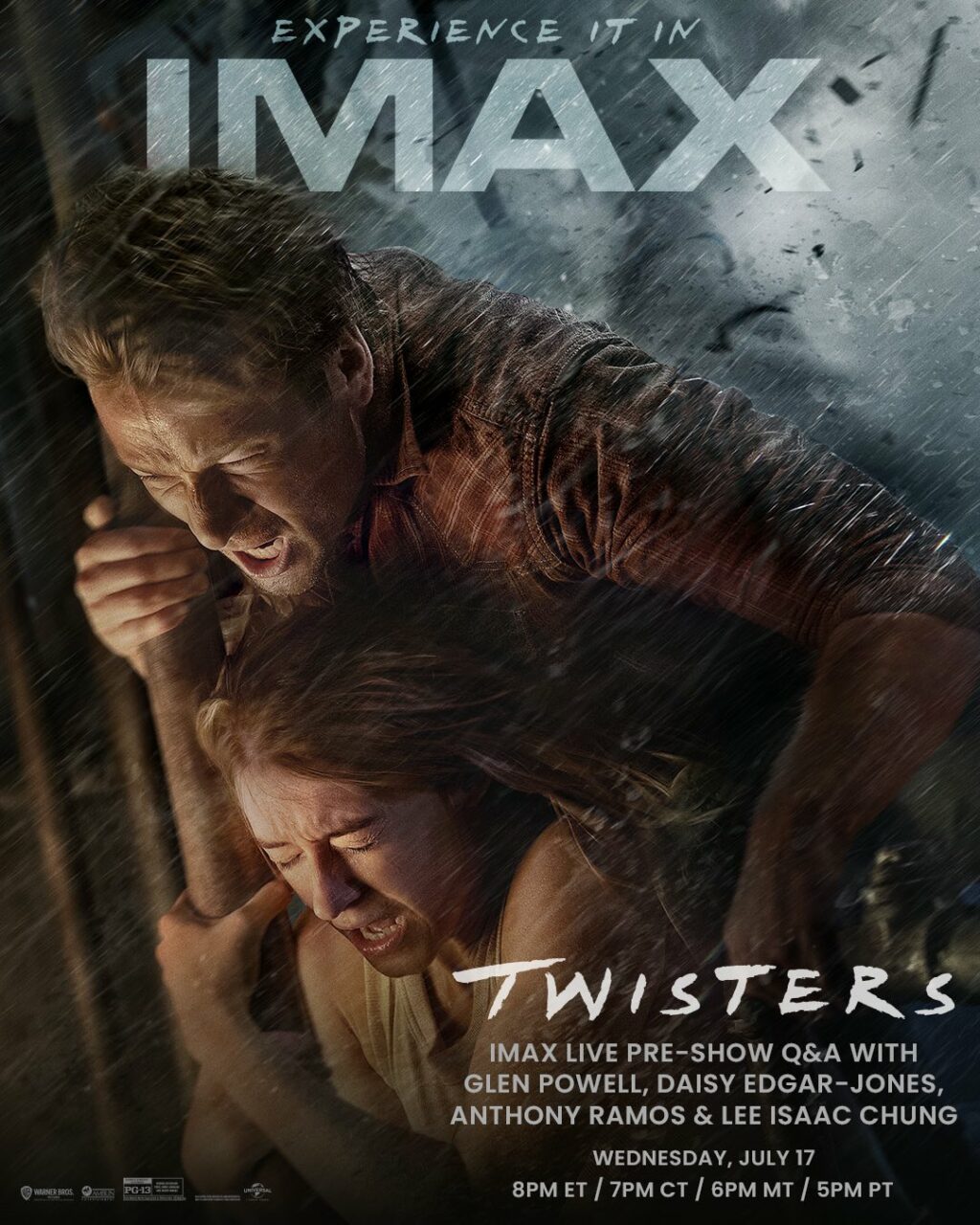 Póster IMAX de ‘Twisters’ con Daisy Edgar-Jones y Glen Powell en aprietos - Cine3.com
